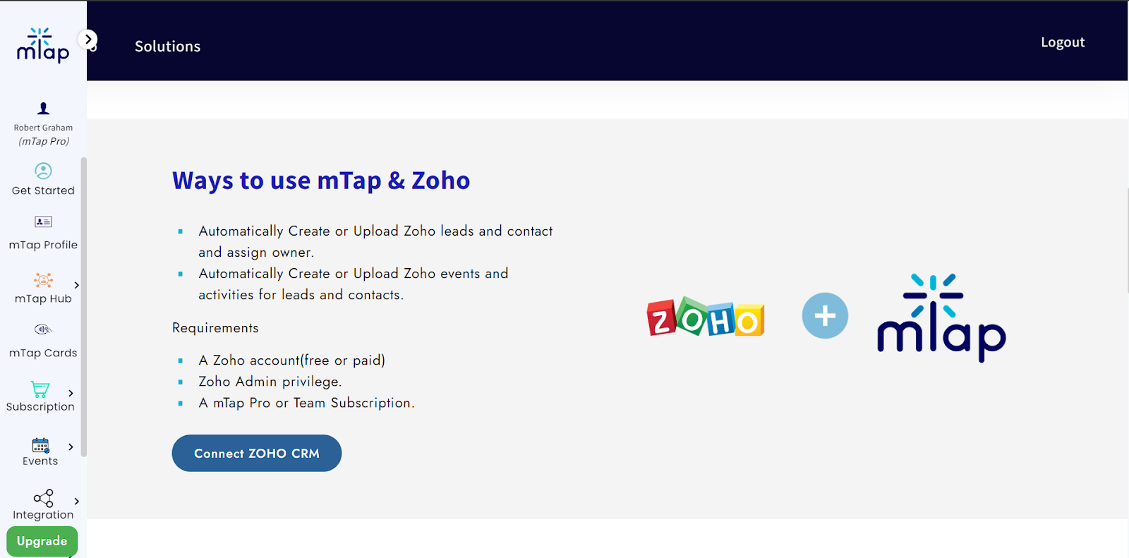 Zoho Integration- Web – mTap Quick Start Guide