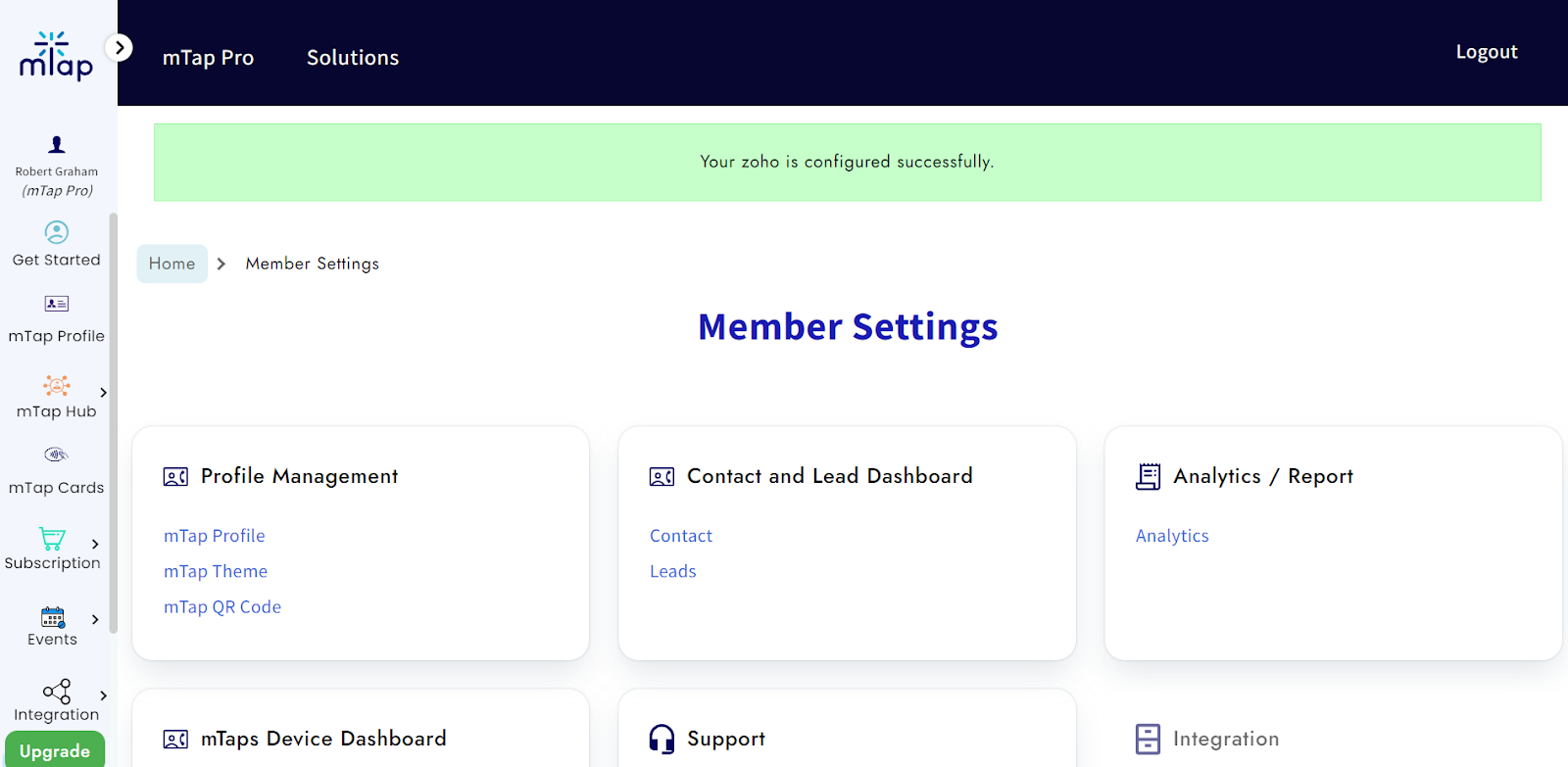 Zoho Integration- Web – mTap Quick Start Guide