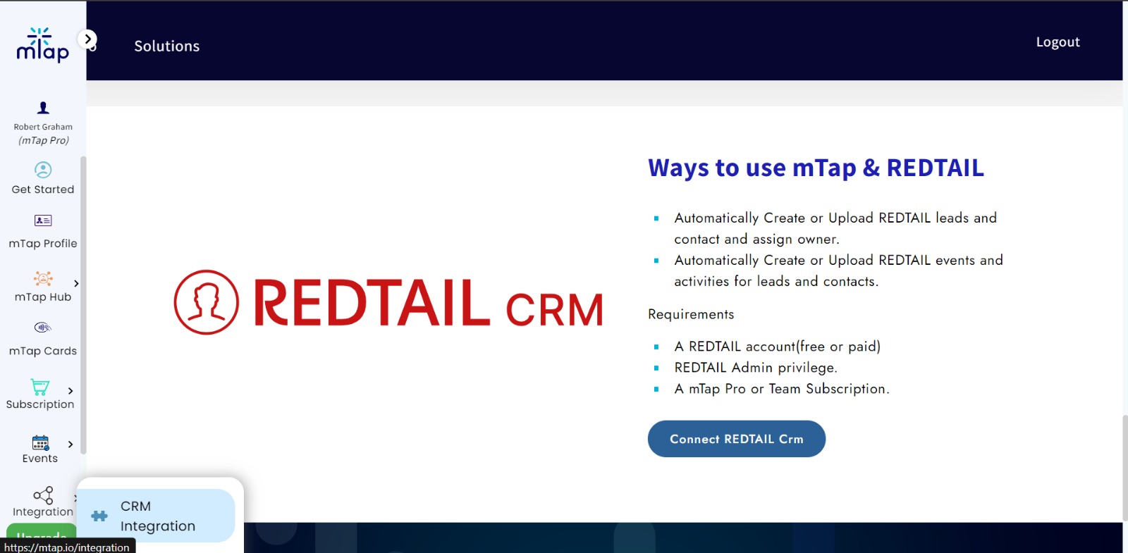 Redtail Integration- Web – mTap Quick Start Guide